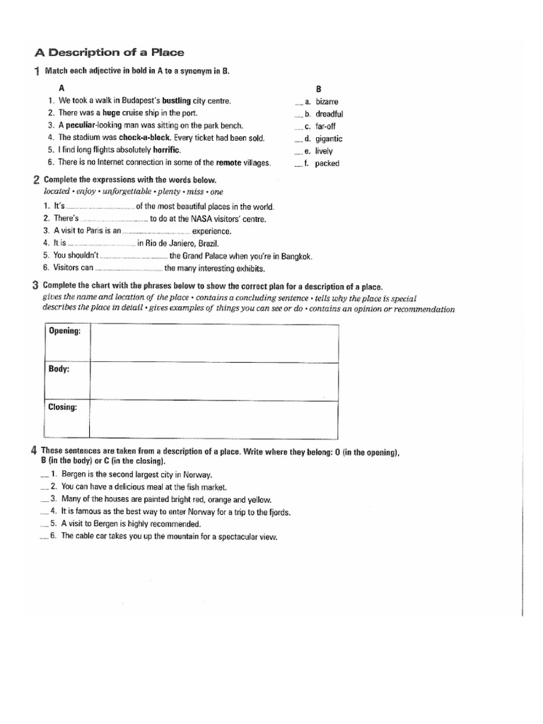 Description Place Extra Writing Practice | PDF