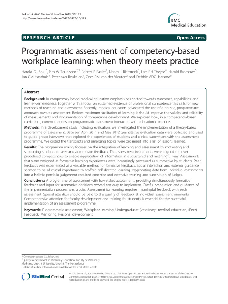 Programmatic Assessment of Competency-Based Workplace Learning: When ...