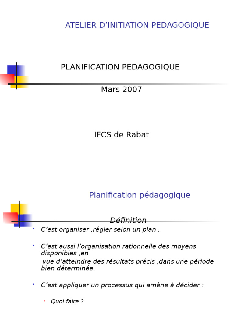 Planification Pédagogique | PDF | Planification | Pédagogie