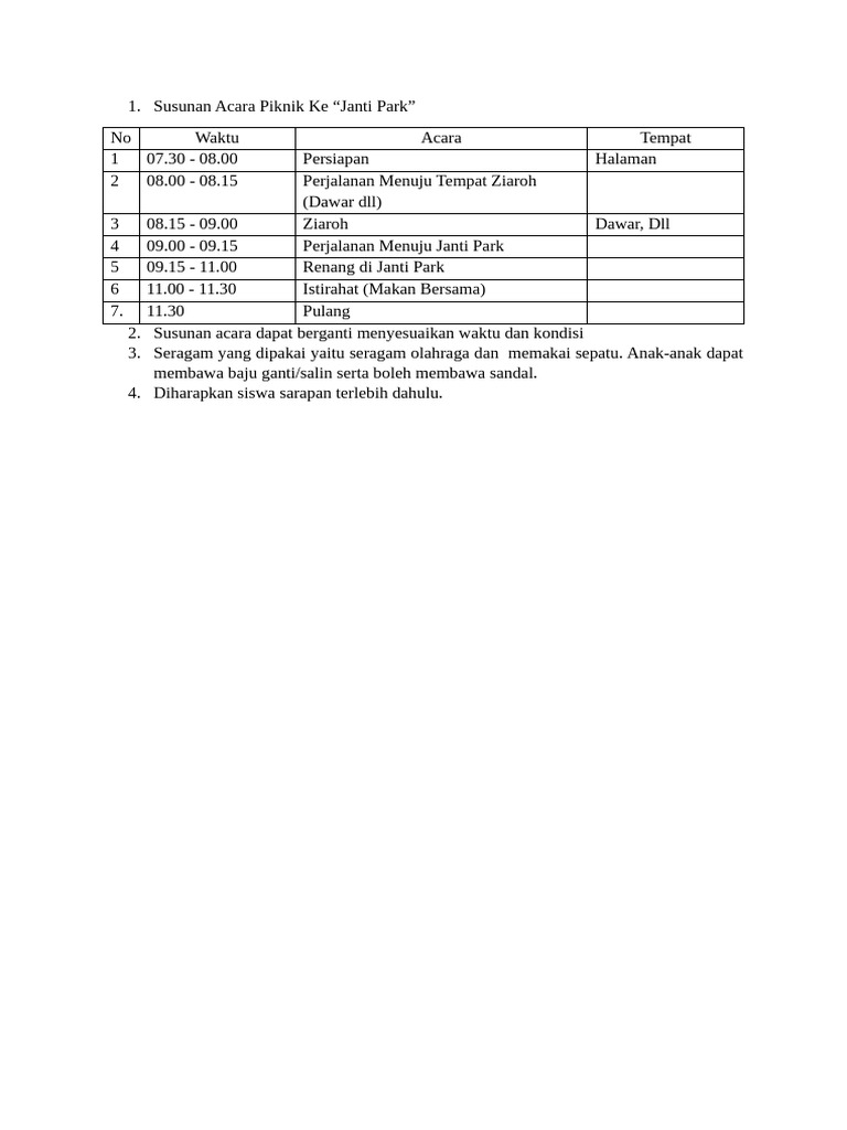 Susunan Acara Piknik Piknik | PDF | Sains & Matematika