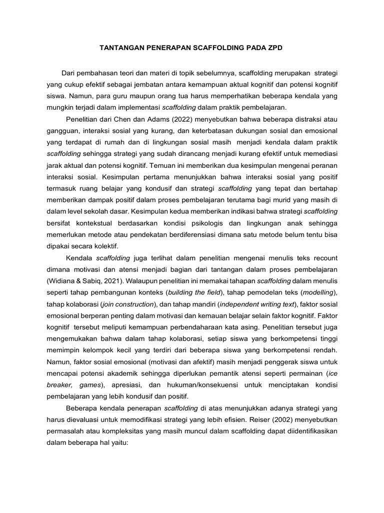 Tantangan Penerapan Scaffolding Pada Zpd Pdf Karier And Perkembangan