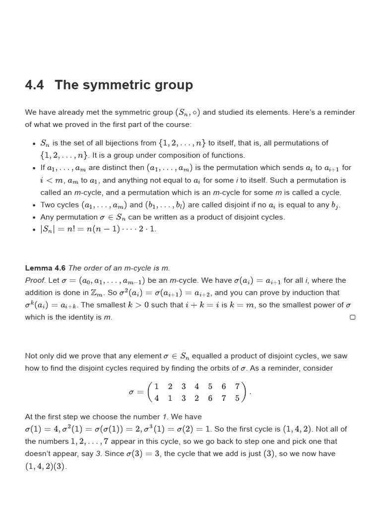 04.4 The Symmetric Group | PDF | Permutation | Mathematical Analysis