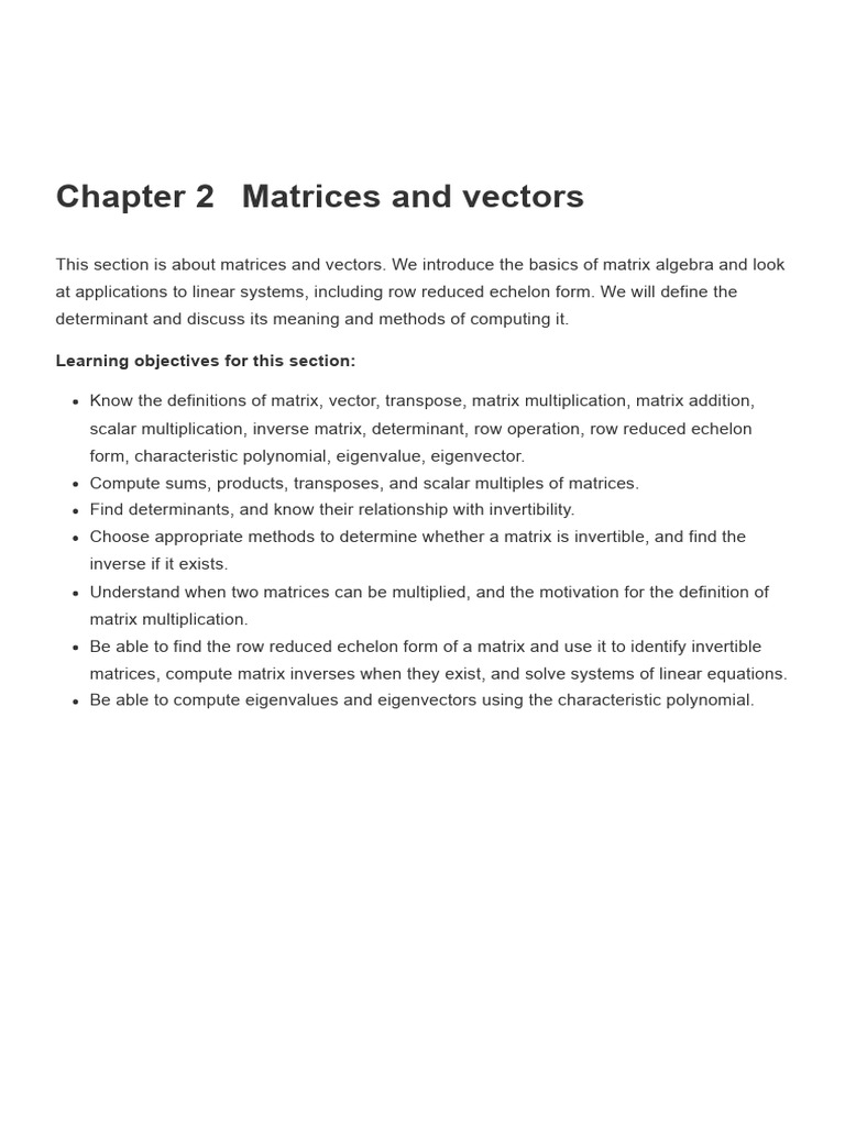 02.0 Matrices and Vectors | PDF | Teaching Methods & Materials