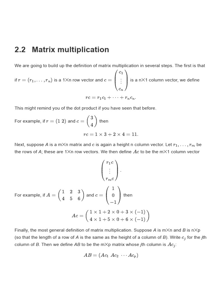 02.2 Matrix Multiplication | PDF | Matrix (Mathematics) | Algebra