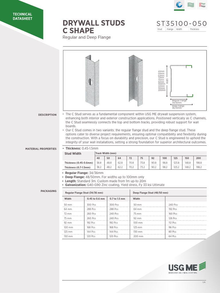 C Studs for Drywall Systems: Specs & Benefits | PDF | Structural ...