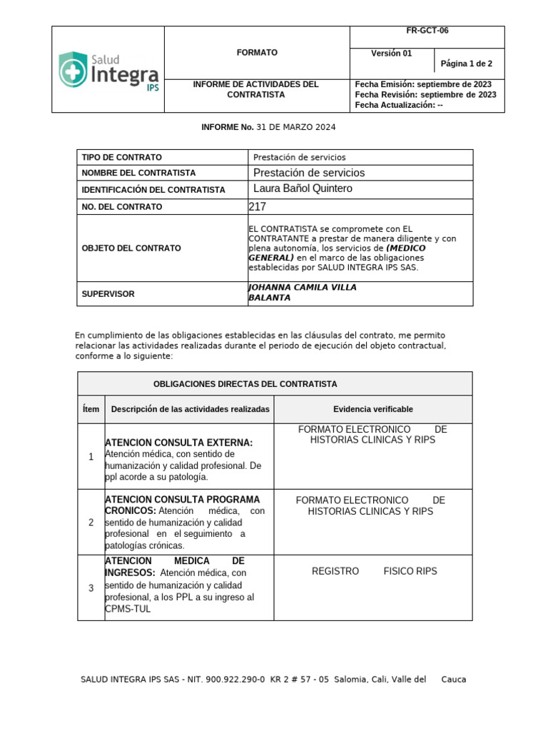 Informe de Actividades Siips Enero | PDF | Historial médico | Ciencias ...