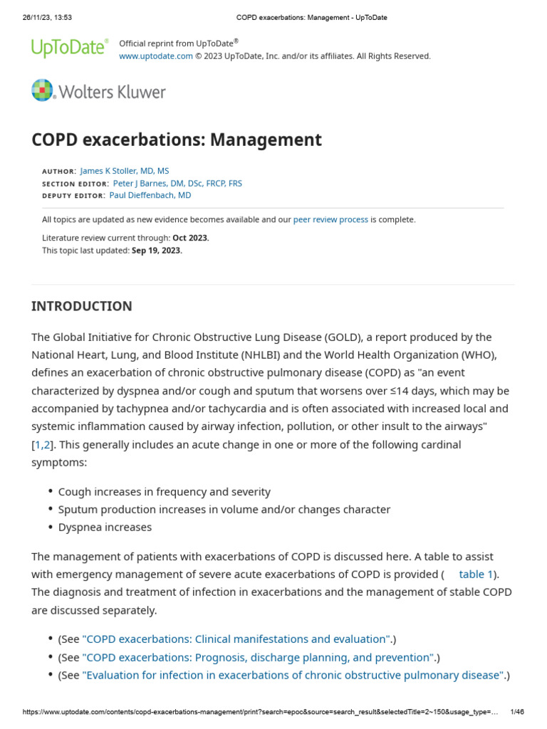 COPD Exacerbations - Management - UpToDate | PDF | Chronic Obstructive ...