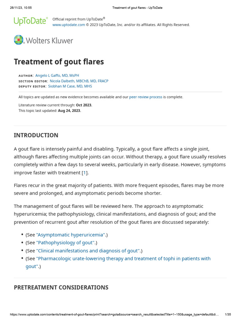 Treatment of Gout Flares - UpToDate | PDF | Gout | Arthritis