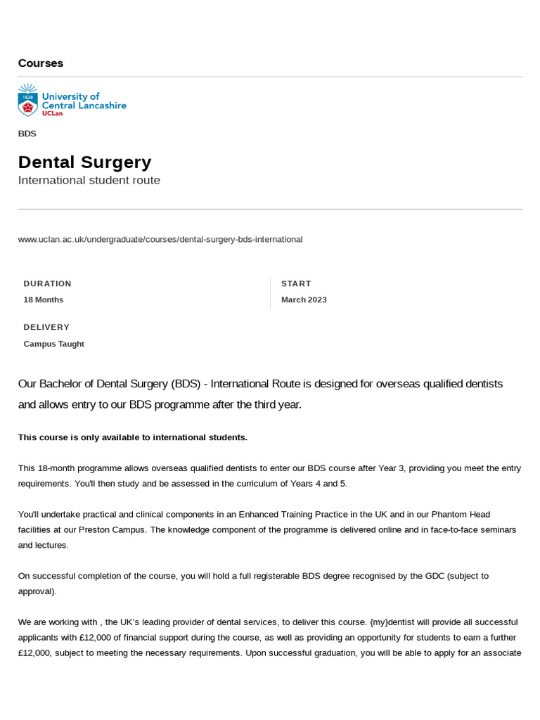 Dental Surgery Bds International Student Route | PDF | Dentistry ...