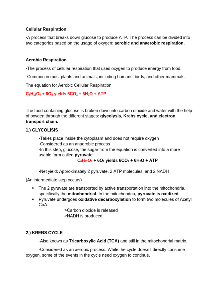 Cellular Respiration Summary | PDF | Cellular Respiration | Adenosine ...