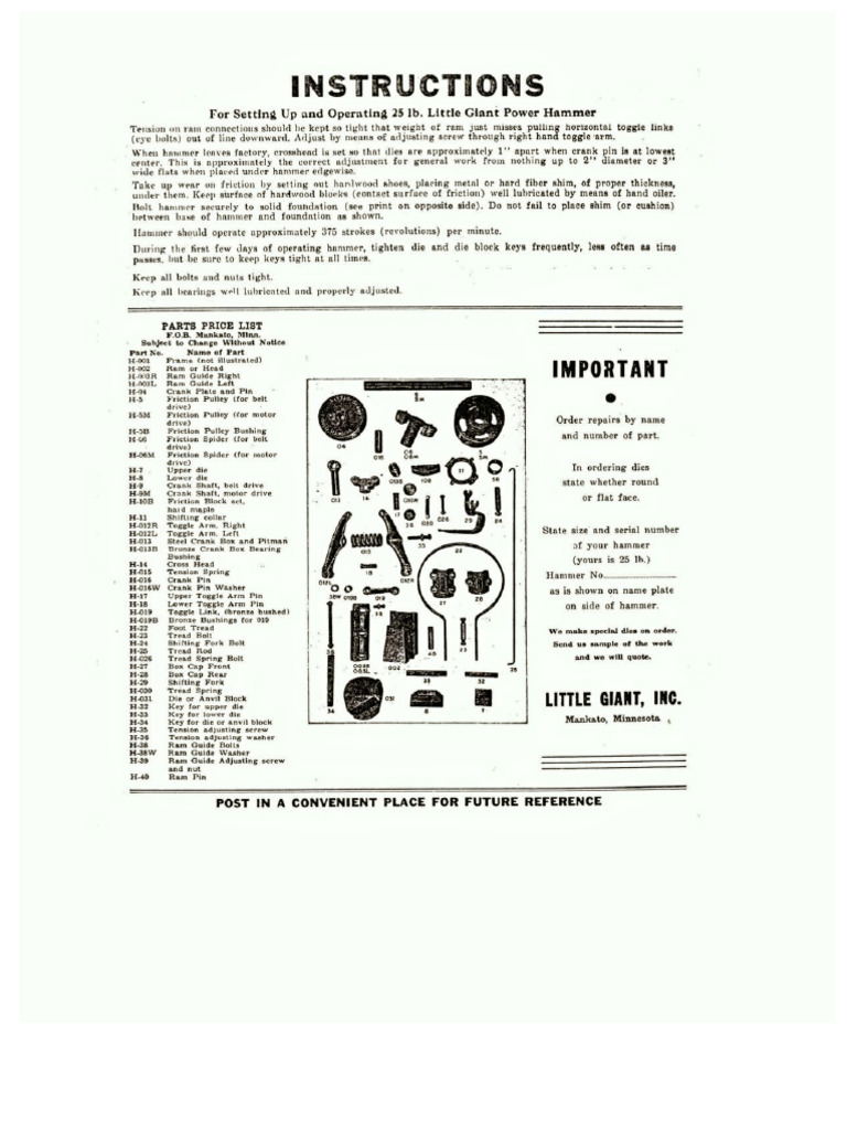 Power Hammer Setup 25# - Instruction-Redo | PDF