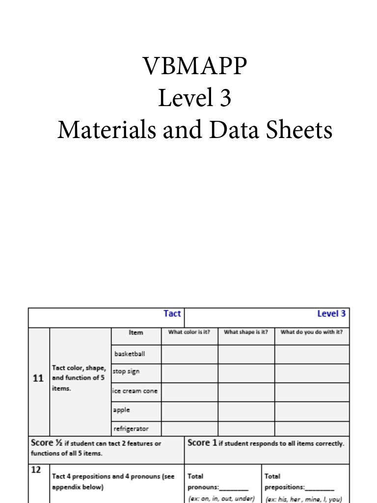 Level 3 VBMAPP Tool Kit | PDF | Adverb | Adjective