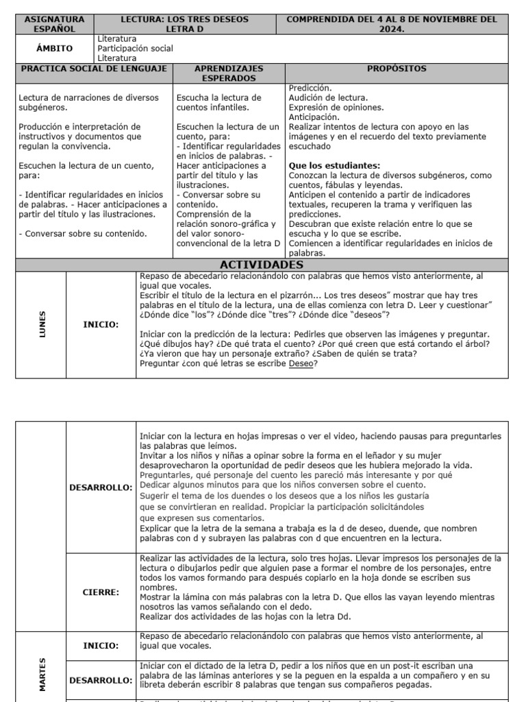 Planeación Didáctica Letra D Semana 10 Primer Grado Xochitl Cruz ...