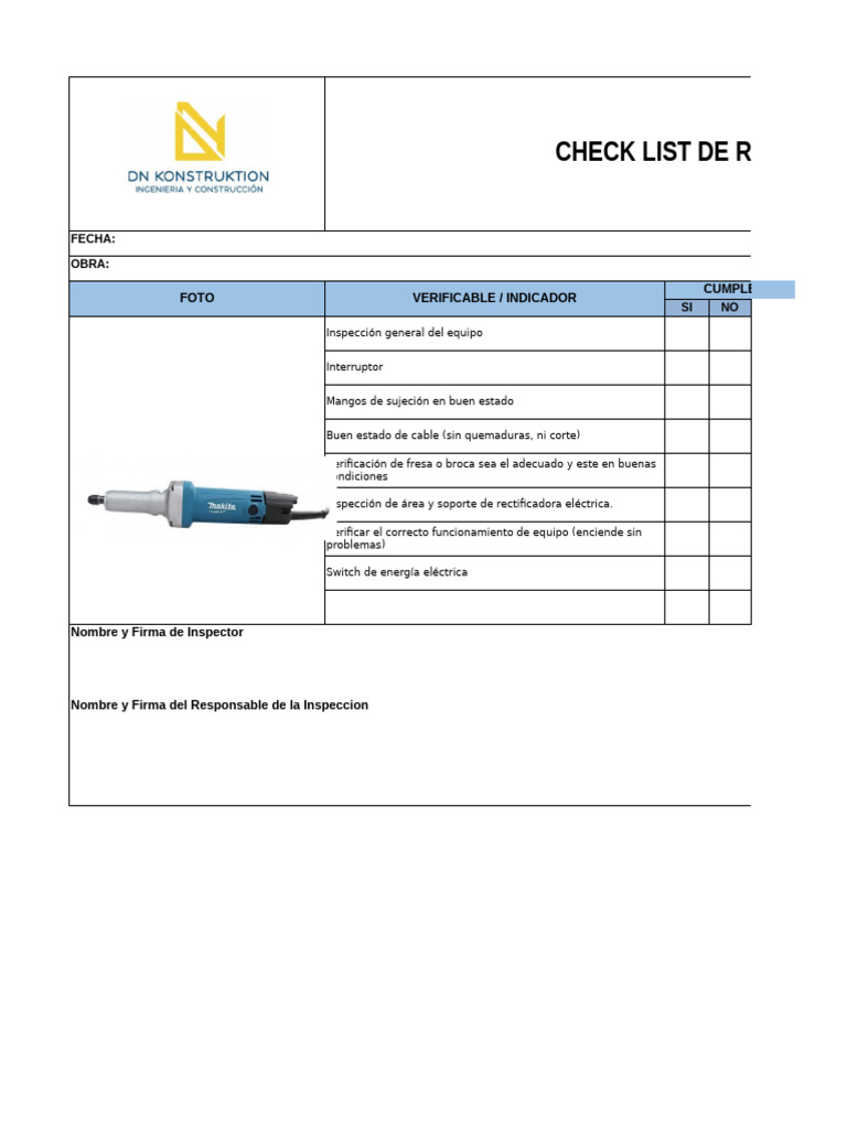 DN - SGS.22 Check List Rectificadora | PDF