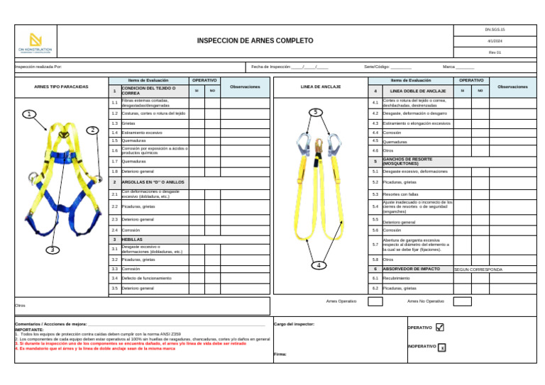 DN.SGS.15 Inspeccion Arnes | PDF