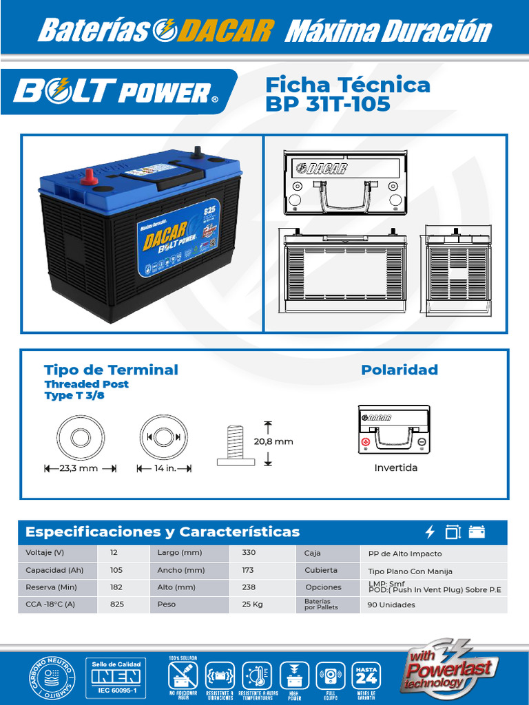 Ficha Técnica BP 31T-105: Tipo de Terminal Polaridad | PDF