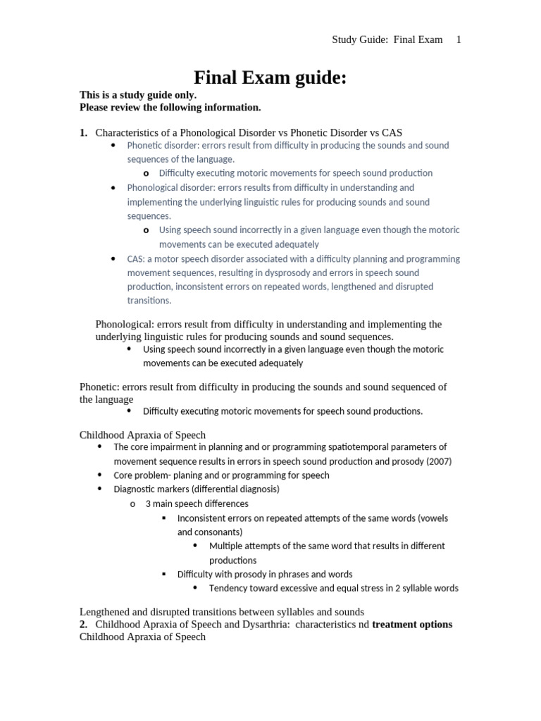 Phonological Disorders Study Guide | PDF | Consonant | Speech