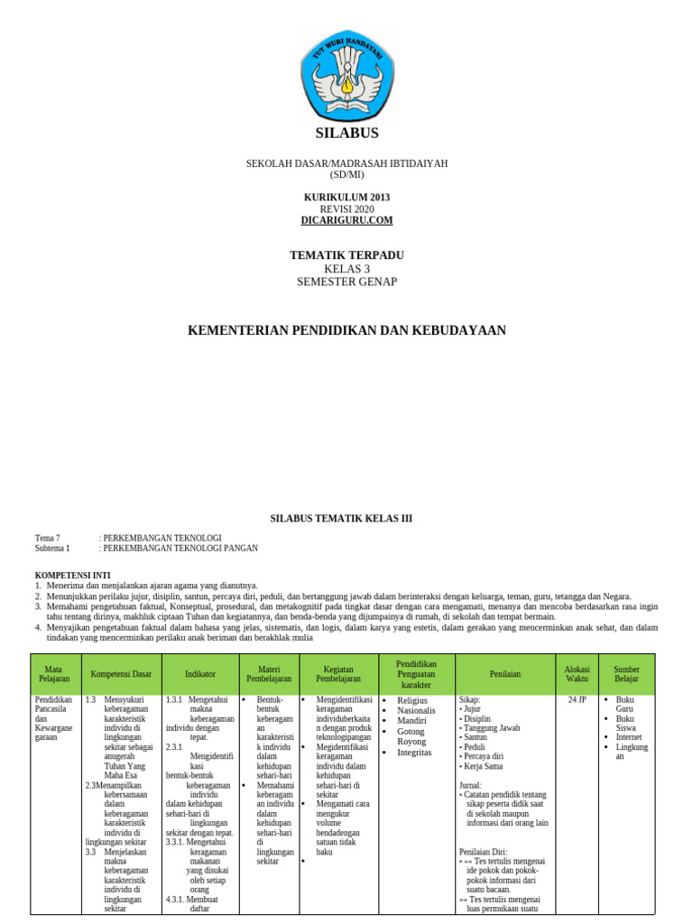Silabus Tema 7 Kelas III | PDF