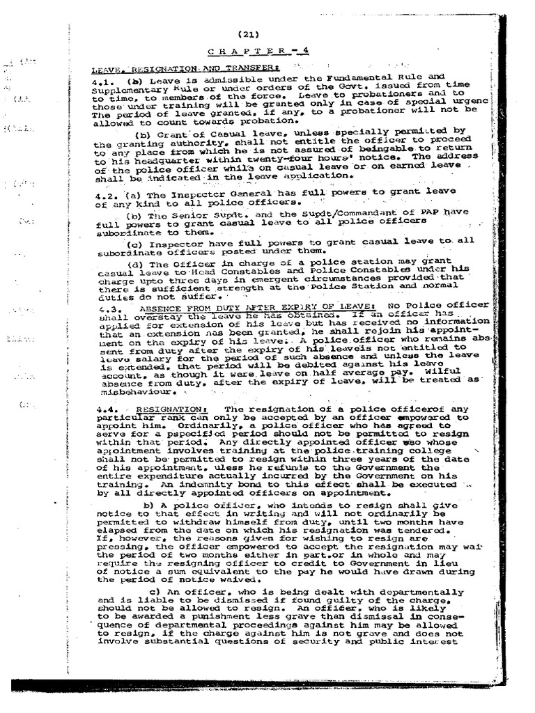 C4-Leave, Resignation and Transfer | PDF | Police | Inspector