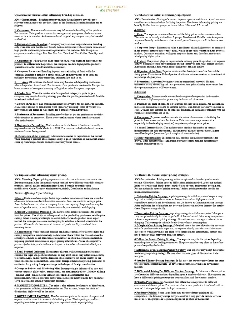 Export - Marketing - Paper - II - Subject - Code - 83016 Imp Question ...