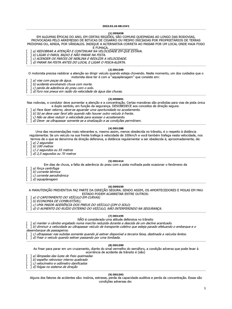 Prova Geral 100 Pergunta | PDF | Tráfego | Diesel