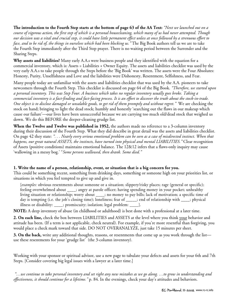 Moral Inventory Checklist 3 P | PDF | The Big Book (Alcoholics ...