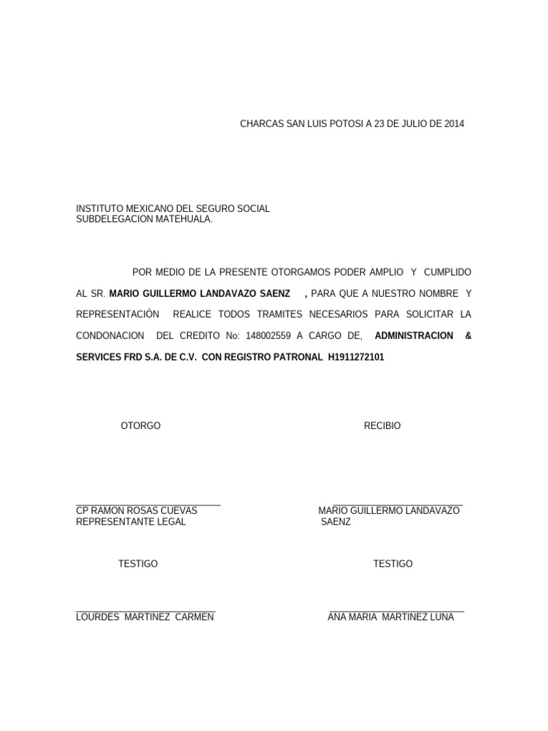 Carta Poder Imss Semex | PDF