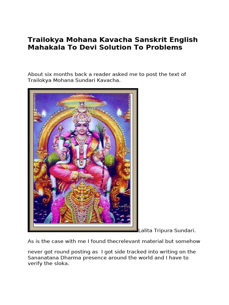 Trailokya Mohana Kavacha Sanskrit English Mahakala To Devi Solution To ...