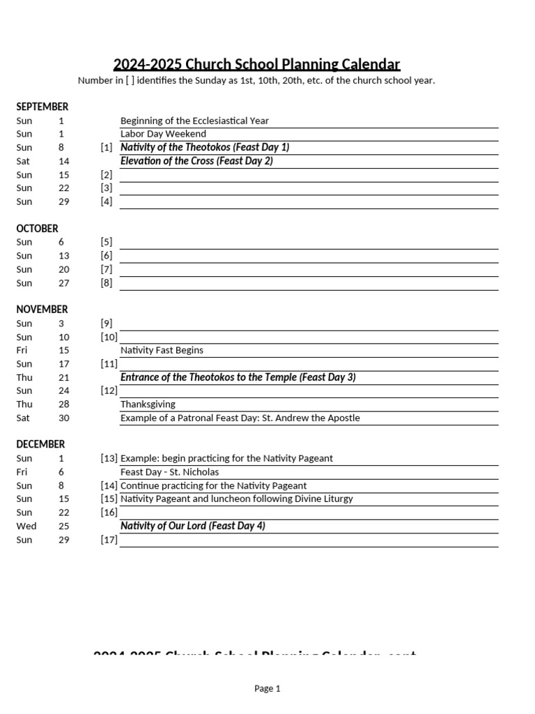 Church School Planning Calendar Template - 24-25 | PDF | Lent | Observances