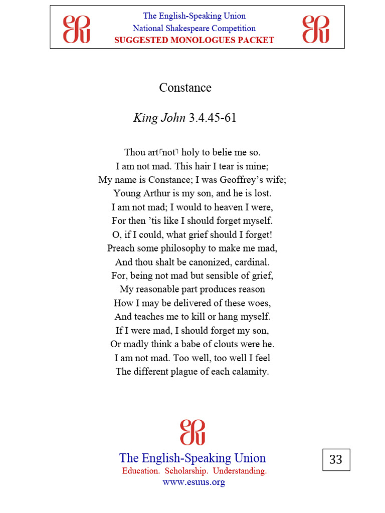 Constance's Grief in King John Monologue | PDF | Poetry | General Fiction