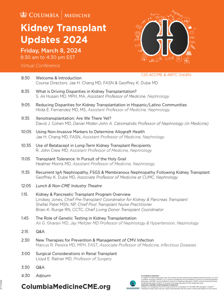 2024 Kidney Transplant - Agenda | PDF | Nephrology | Organ Transplantation