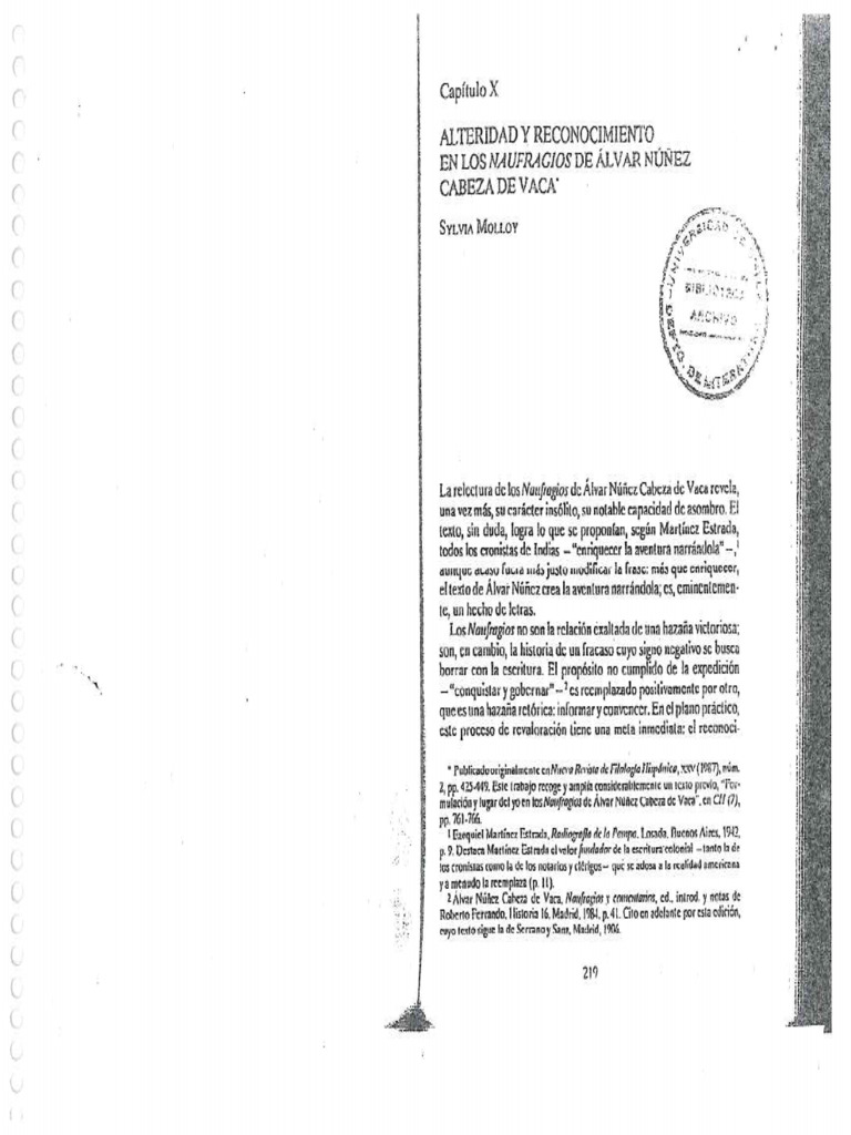 Molloy - Alteridad y Reconocimiento en Los Naufragios... | PDF