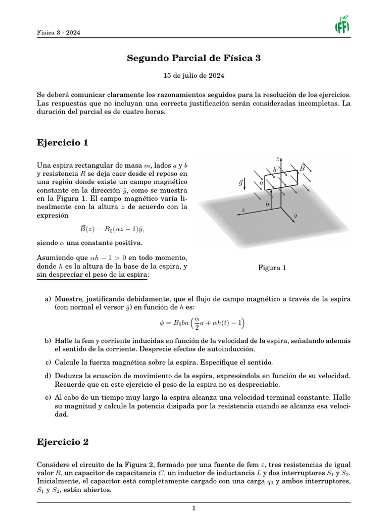 Letra Segundo Parcial Fisica3 2024 1 | PDF | Inductor | Red eléctrica