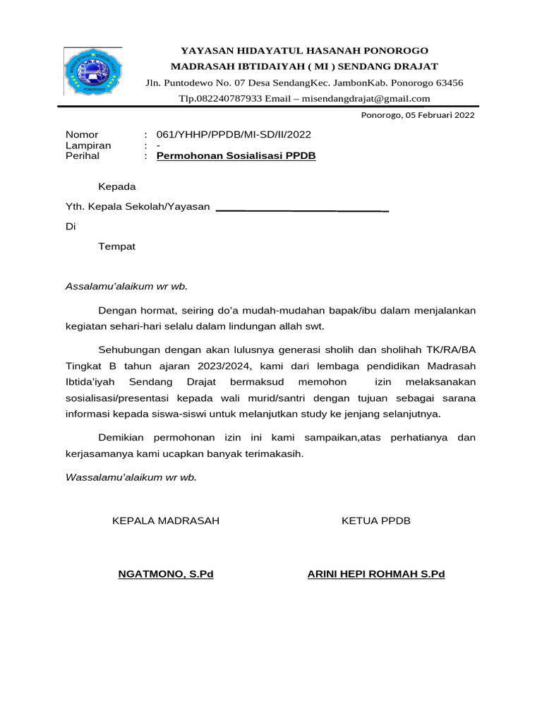 Surat Permohonan Sosialisasi PPDB | PDF | Karier & Perkembangan