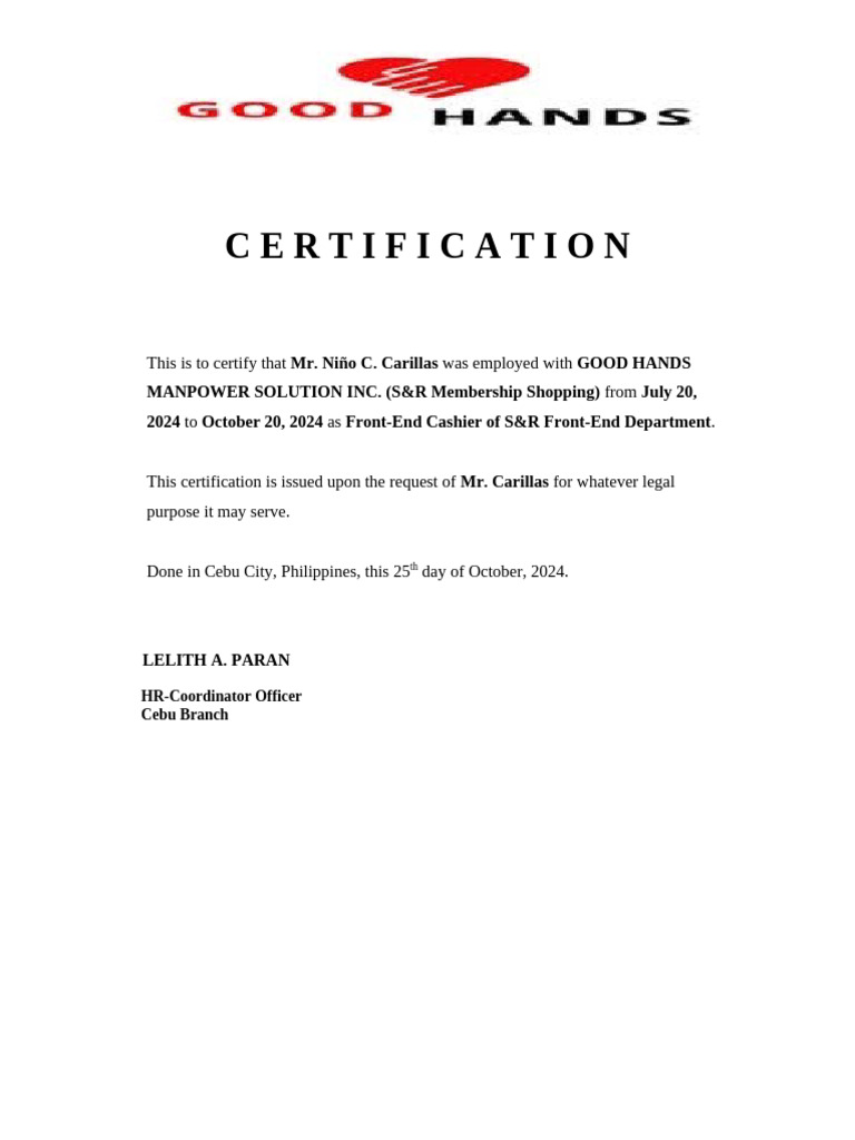 Back To Work Letter | PDF | Law