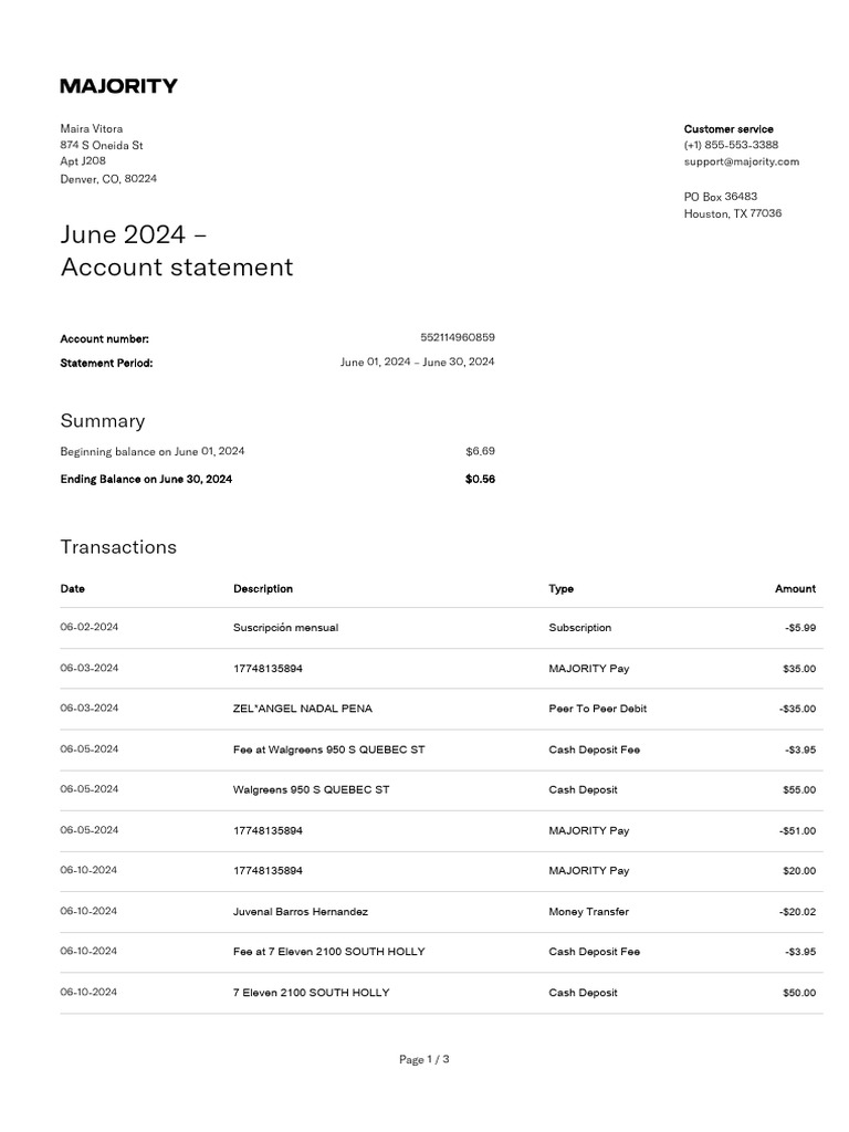June 2024 Account Statement Summary | PDF | Payments | Cash