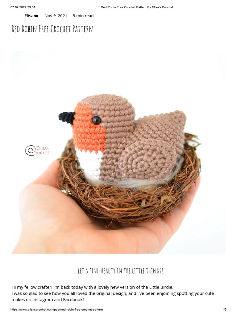 Free Red Robin Crochet Pattern | PDF | Crochet | Yarn