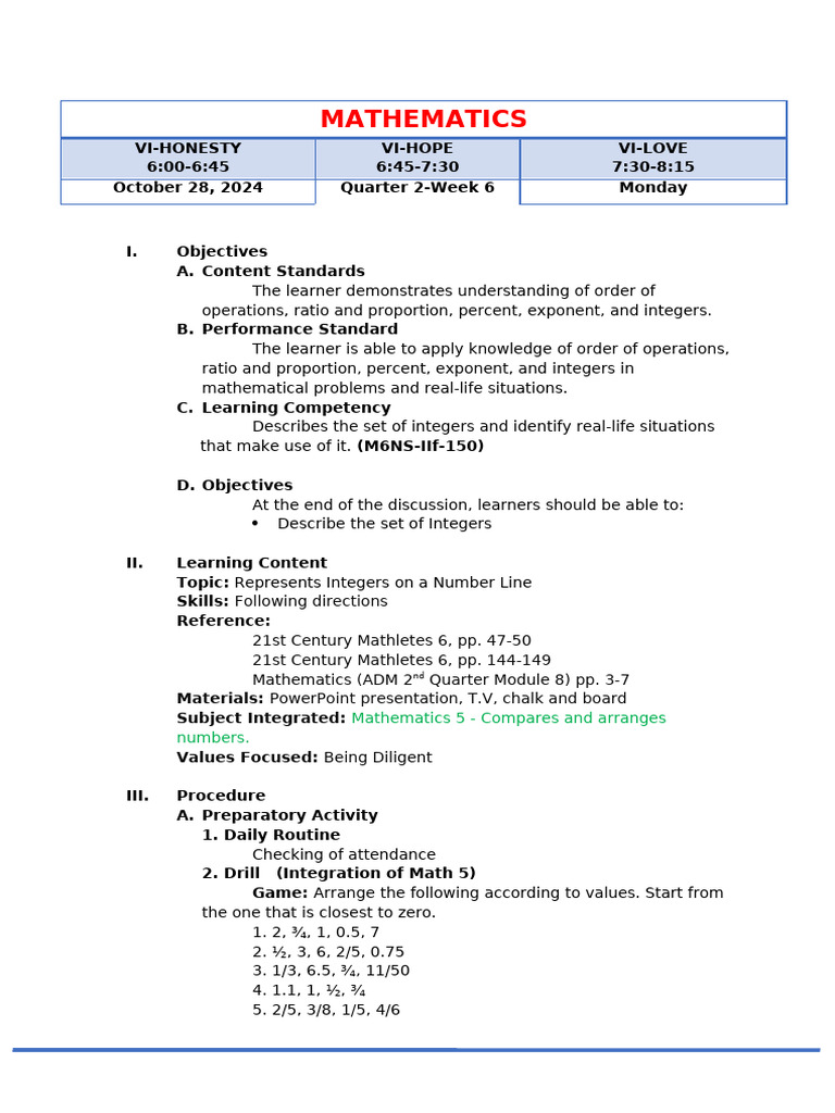MATH-Q2-W6-D1 | PDF | Numbers | Integer