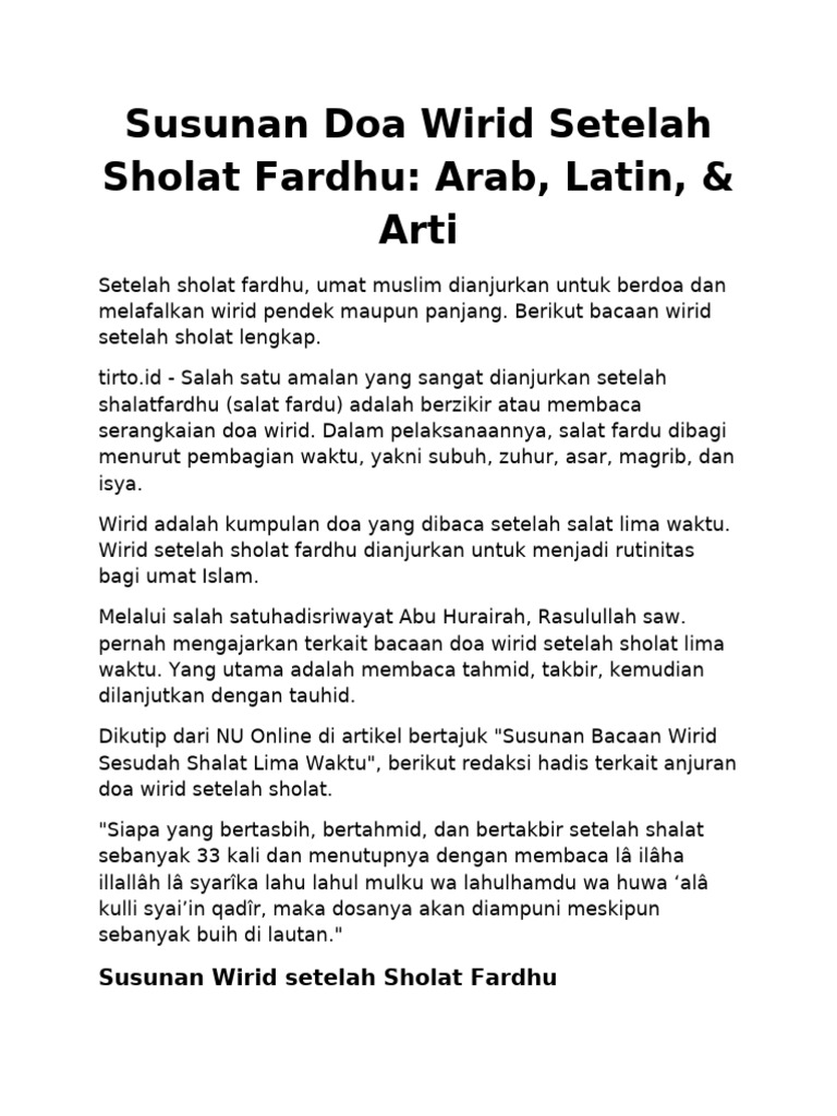Susunan Doa Wirid Setelah Sholat Fardhu | PDF | Filsafat | Agama ...