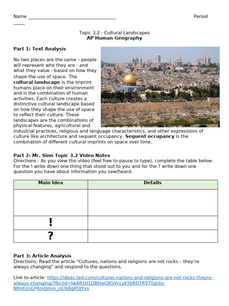 Topic 3.2 - Cultural Landscape Study Guide, Mr. Sinn Video Notes, and ...