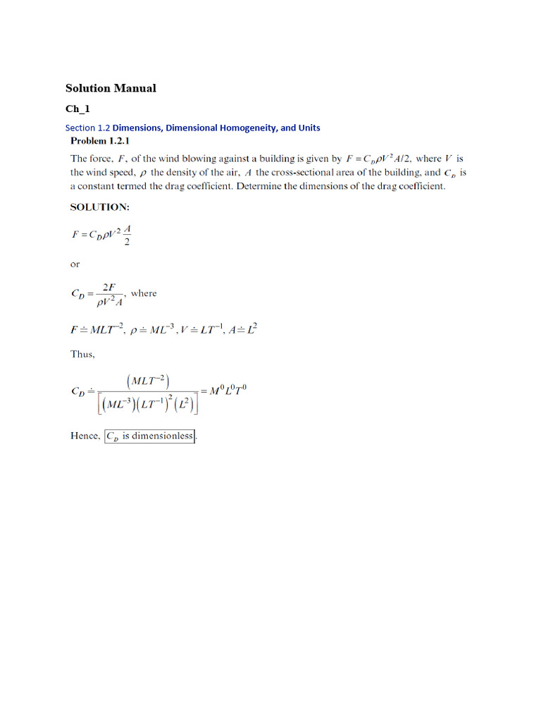 Solutions For Exercises in Fundamentals of Fluid Mechanics, 9th Edition ...