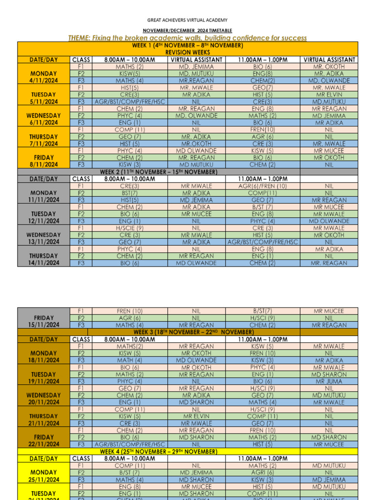 Nov/Dec 2024 Timetable PDF Download | PDF