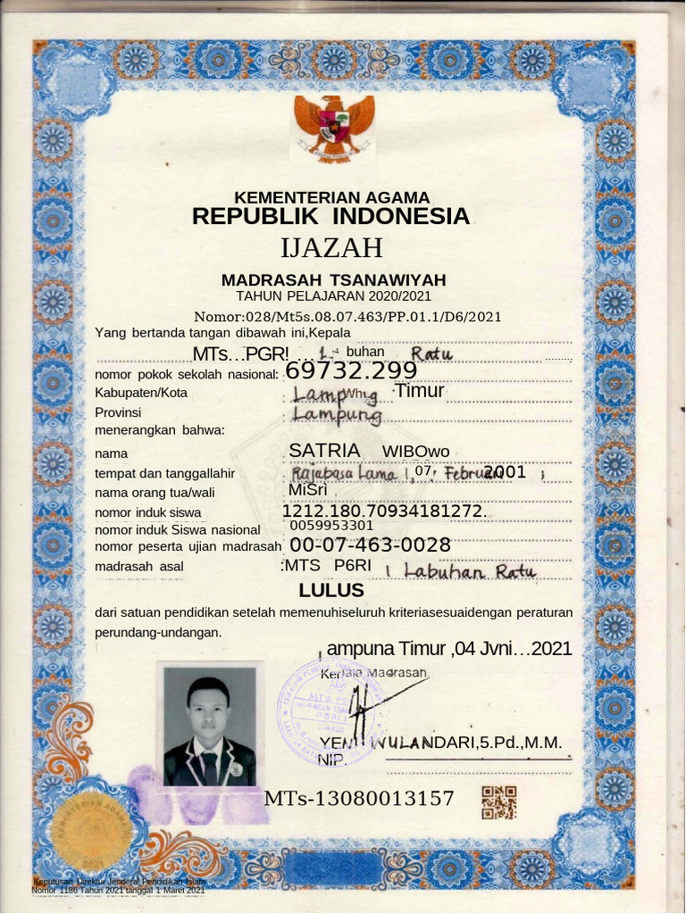 (Gabungkan) (Gabungkan) IJAZAH MTS SATRIO WIBOWO - 20240707 - 131347 - 20240707 - 131604 | PDF