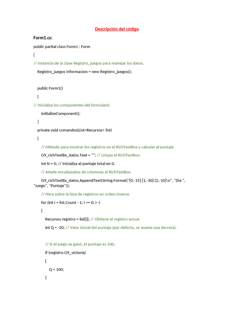 Descripción Del Código | PDF | Constructor (Programación Orientada a Objetos) | Programación