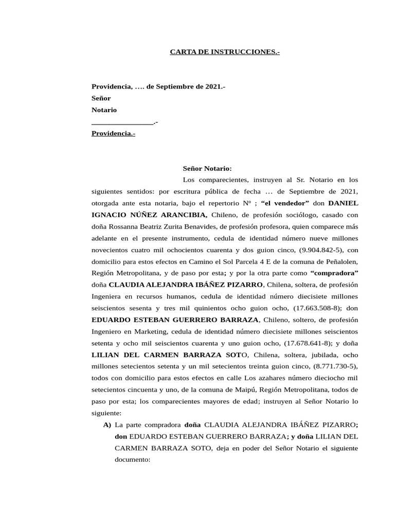 Carta de Instrucciones Notarial | PDF | Ley común