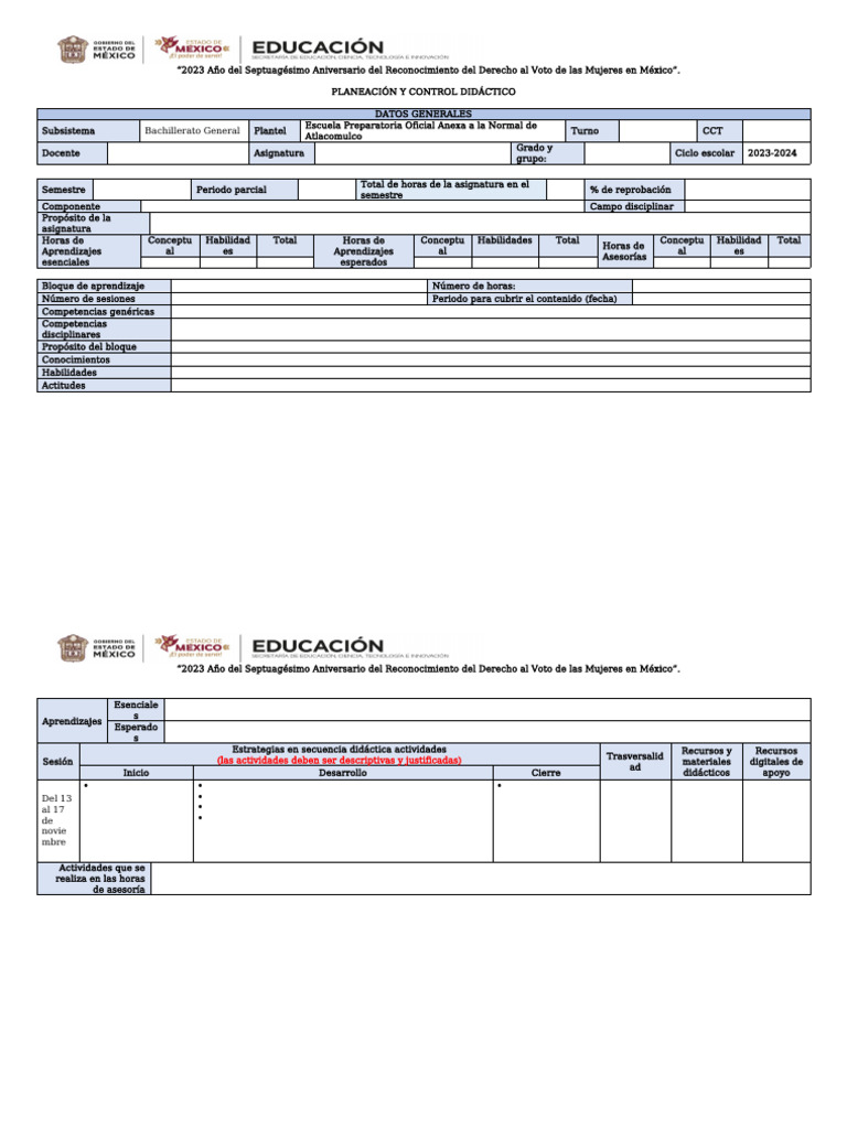 2° y 3° FORMATO PLANEACION 3ER PARCIAL MEPEO 1S 23-24 2 | PDF ...