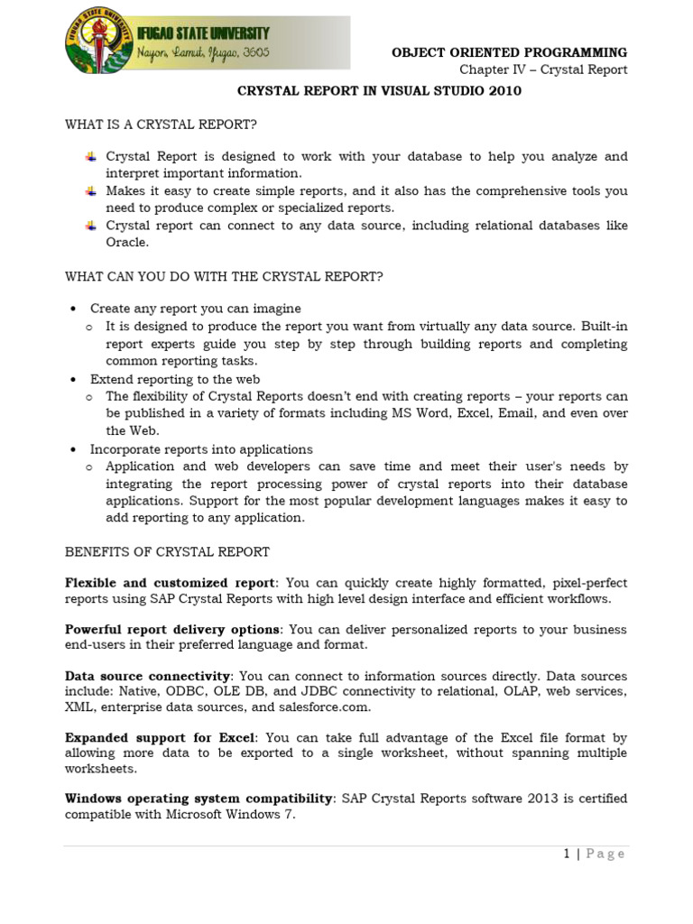 Chapter 4 Crystal Report | PDF | Microsoft Windows | Microsoft Excel