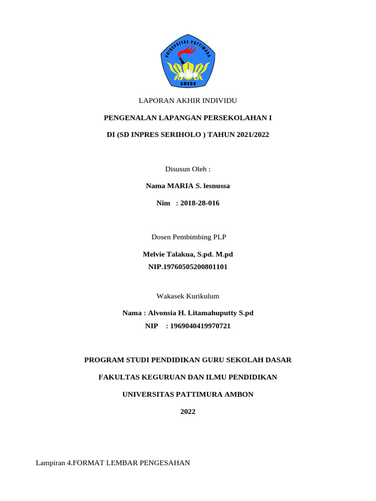 Laporan PLP 1 Maria | PDF | Kesehatan Holistik