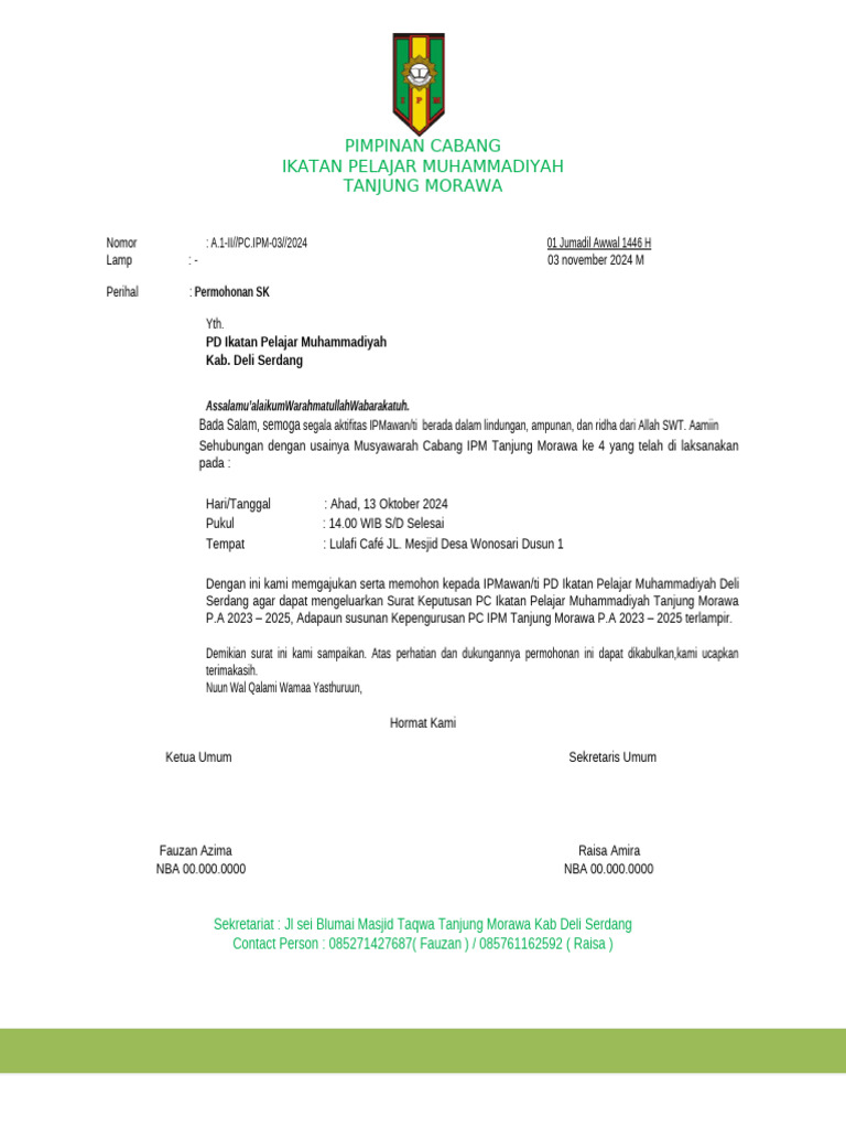 Surat Permohonan SK IPM Tanjung Morawa | PDF