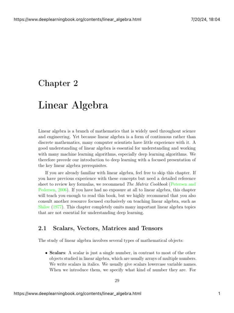 Https :WWW - deeplearningbook.org:Contents:Linear Algebra - HTML | PDF | Matrix (Mathematics ...